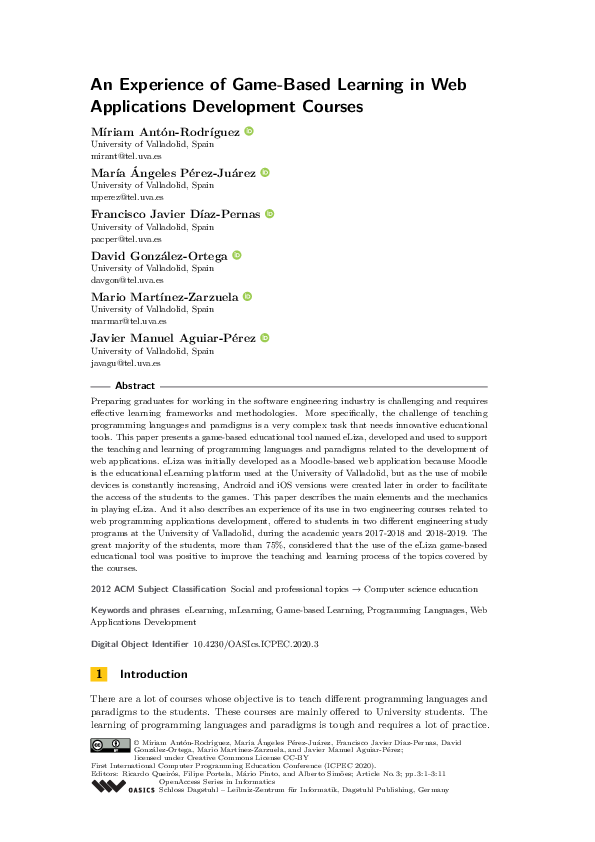 (PDF) An Experience of Game-Based Learning in Web Applications Development Courses