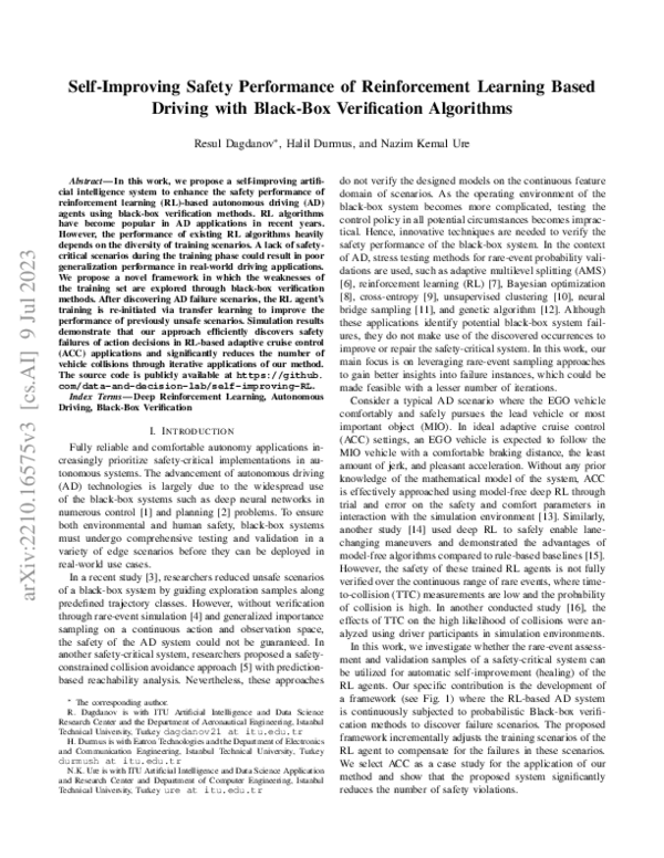 (PDF) Self-Improving Safety Performance of Reinforcement Learning Based ...