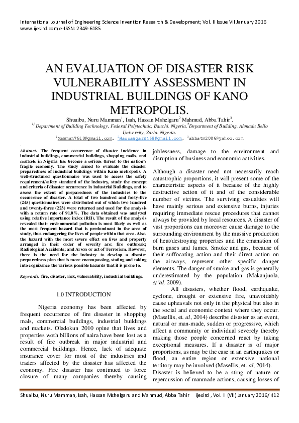 (PDF) Disaster Risk Assessment in Kano's Industrial Buildings