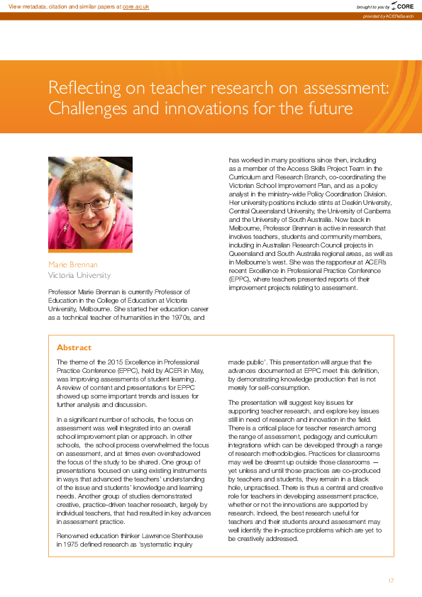 (PDF) Reflecting on teacher research on assessment: Challenges and ...