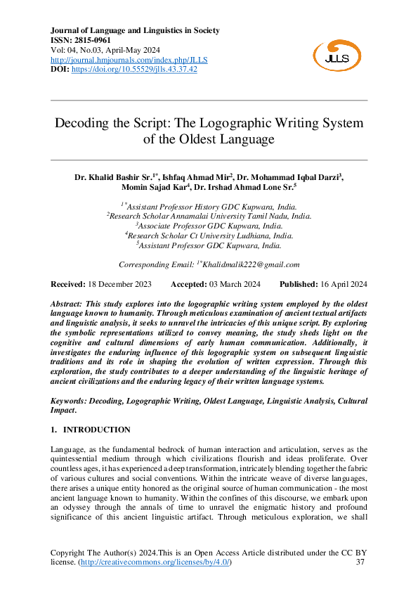 (PDF) Decoding the Script: The Logographic Writing System of the Oldest ...