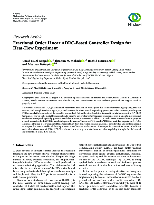 (PDF) Fractional Order Linear ADRC-Based Controller Design for Heat-Flow Experiment