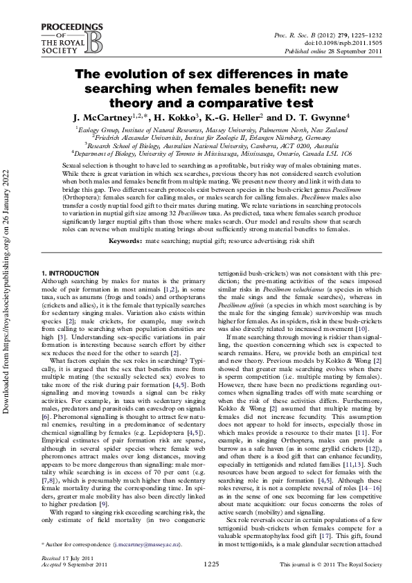 (PDF) The evolution of sex differences in mate searching when females ...