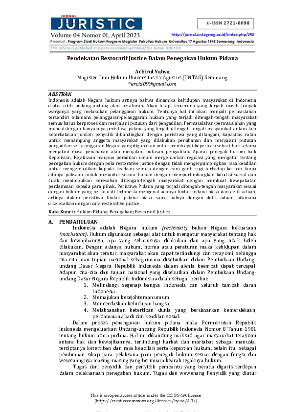 (PDF) Pendekatan Restoratif Justice Dalam Penegakan Hukum Pidana
