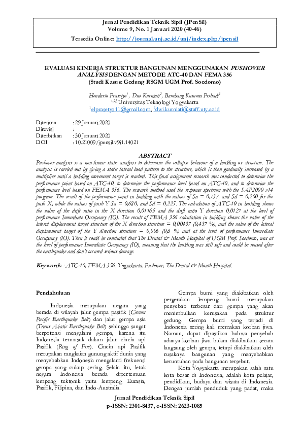 (PDF) Evaluasi Kinerja Struktur Bangunan Menggunakan Pushover Analysis ...