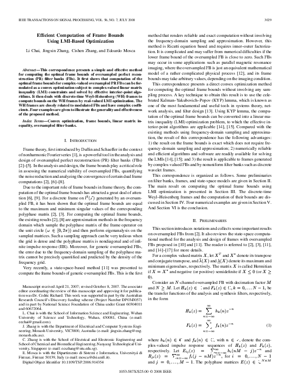 (PDF) Efficient Computation of Frame Bounds Using LMI-Based Optimization