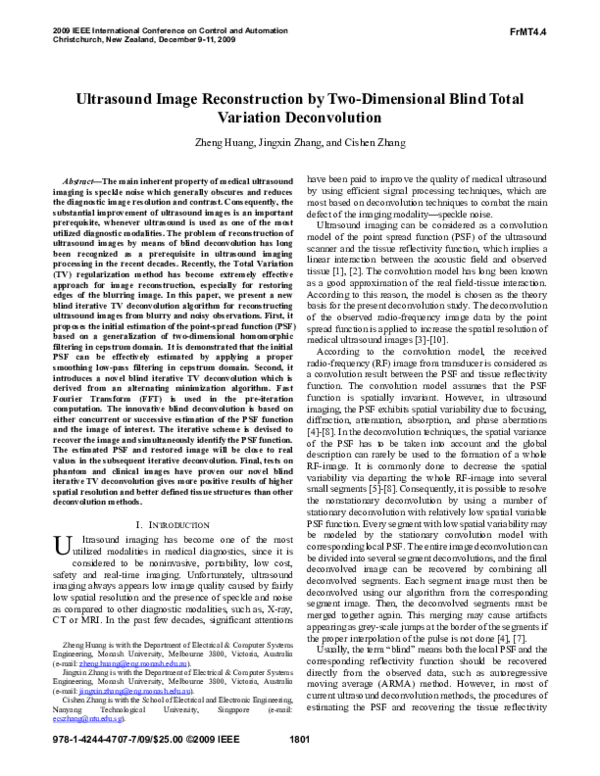 Pdf Ultrasound Image Reconstruction By Two Dimensional Blind Total Variation Deconvolution