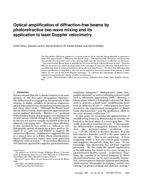 Pdf Optical Amplification Of Diffraction Free Beams By Photorefractive Two Wave Mixing And Its
