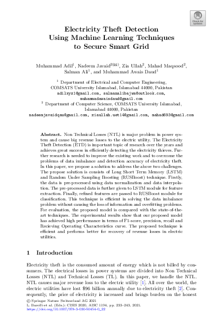 (PDF) Electricity Theft Detection Using Machine Learning Techniques to Secure Smart Grid