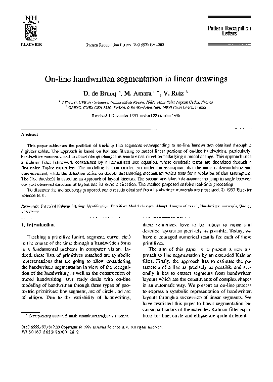 Pdf On Line Handwritten Segmentation In Linear Drawings