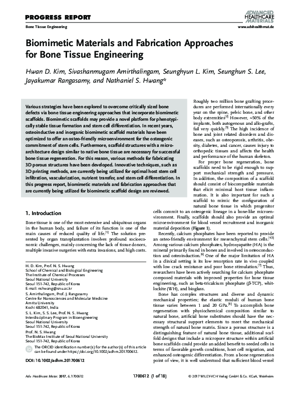(PDF) Biomimetic Materials and Fabrication Approaches for Bone Tissue ...