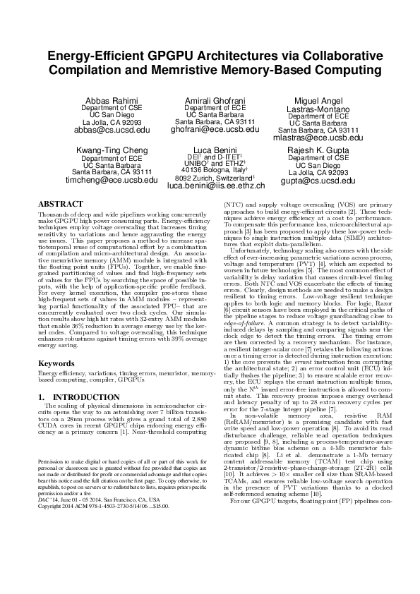(PDF) Energy-efficient GPGPU architectures via collaborative compilation and memristive memory ...