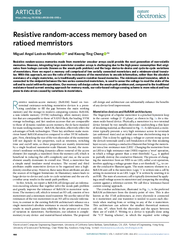(PDF) Resistive random-access memory based on ratioed memristors