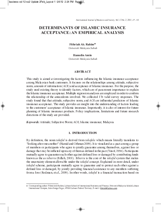 (PDF) Determinants of Islamic Insurance Acceptance: An Empirical ...