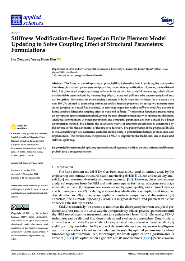 Pdf Stiffness Modification Based Bayesian Finite Element Model Updating To Solve Coupling