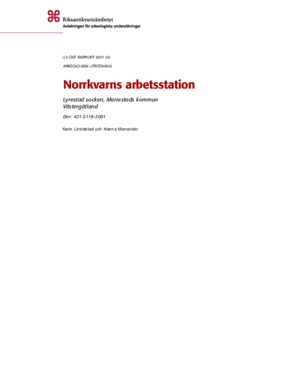 (PDF) Norrkvarns arbetsstation. Lyrestad socken, Mariestads kommun ...
