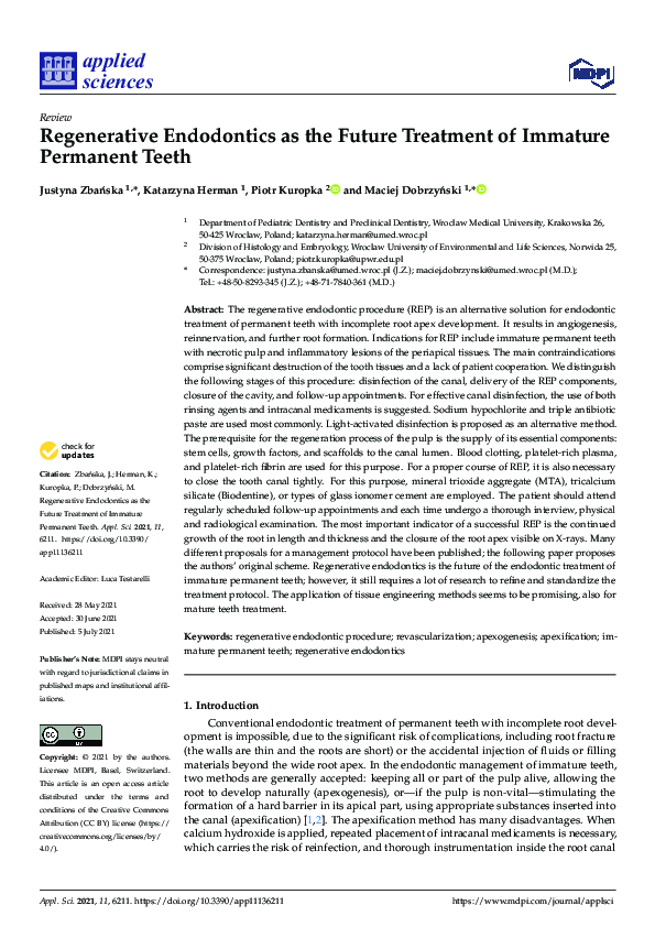 (PDF) Regenerative Endodontics as the Future Treatment of Immature ...