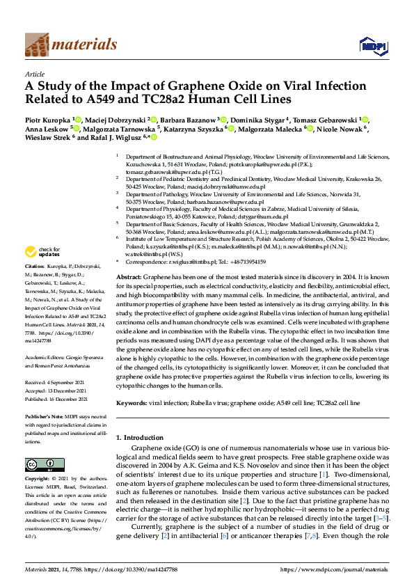 (PDF) A Study of the Impact of Graphene Oxide on Viral Infection ...