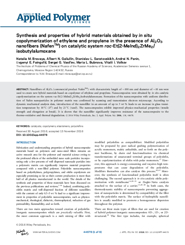(PDF) Synthesis and properties of hybrid materials obtained via ...