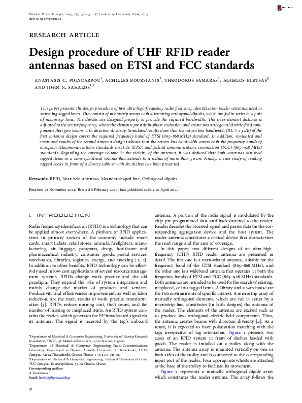 (PDF) Design procedure of UHF RFID reader antennas based on ETSI and ...
