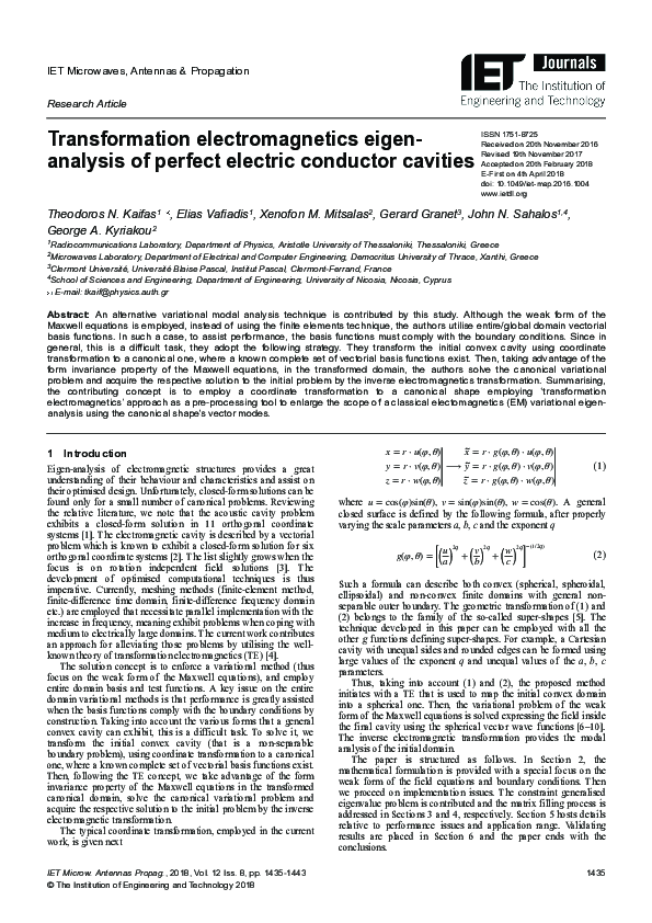 (PDF) Transformation electromagnetics eigen-analysis of perfect electric conductor cavities
