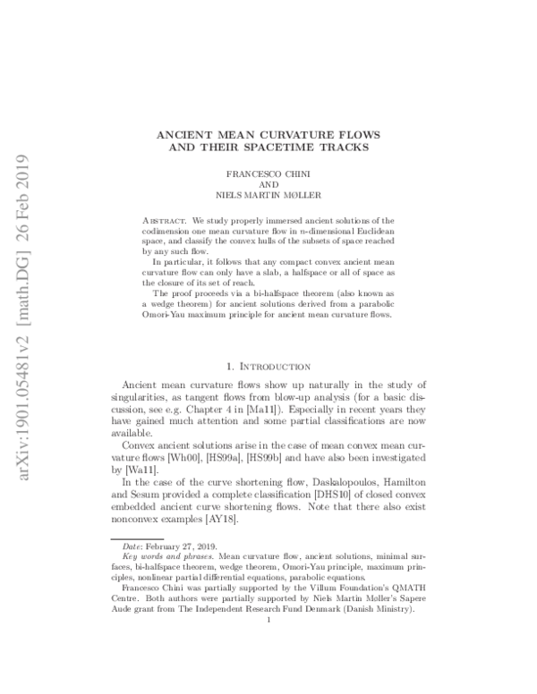 (PDF) Ancient mean curvature flows and their spacetime tracks
