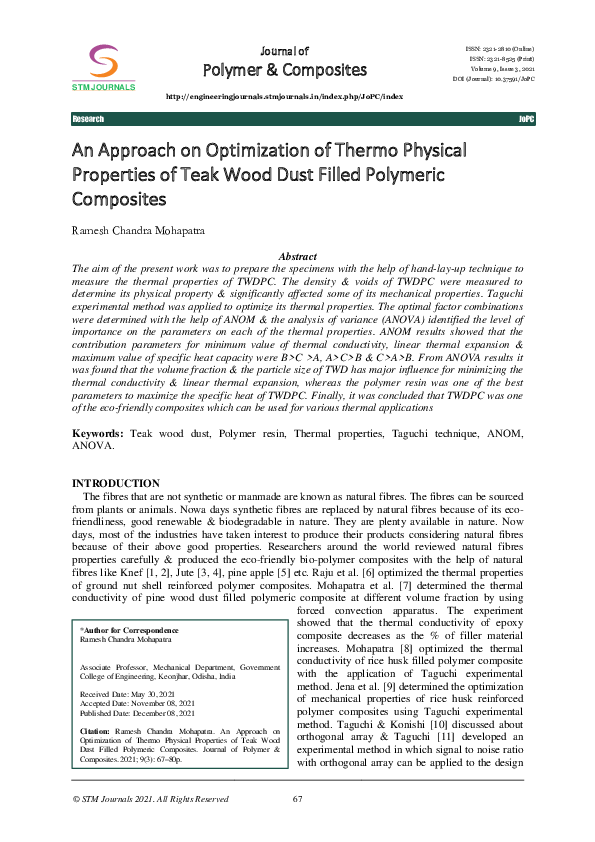 (PDF) Optimizing Thermal Properties of Teak Wood Dust Composites