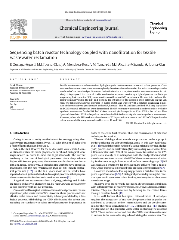 (PDF) Sequencing batch reactor technology coupled with nanofiltration ...