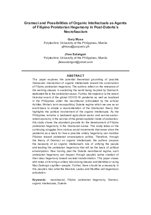 (PDF) Gramsci and Possibilities of Organic Intellectuals as Agents of ...