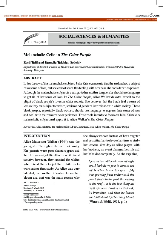 (PDF) Melancholic celie in The Color Purple