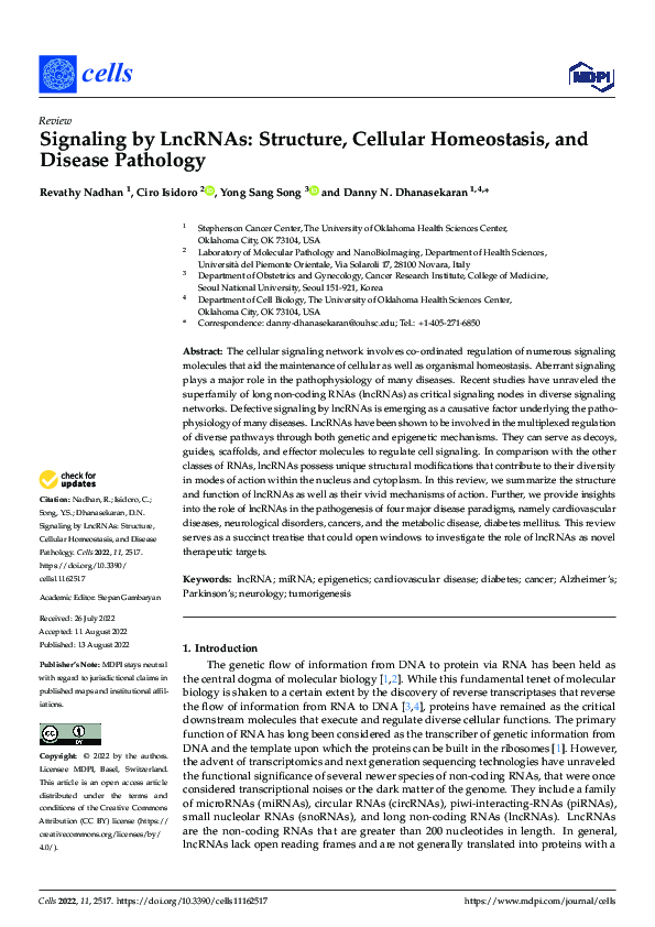 (PDF) Signaling by LncRNAs: Structure, Cellular Homeostasis, and ...