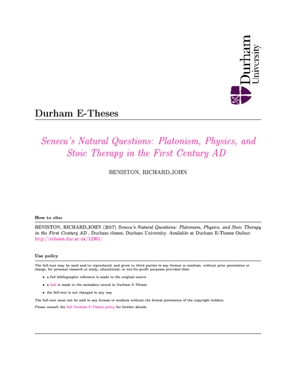 (PDF) Seneca's Natural Questions : Platonism, physics, and Stoic ...