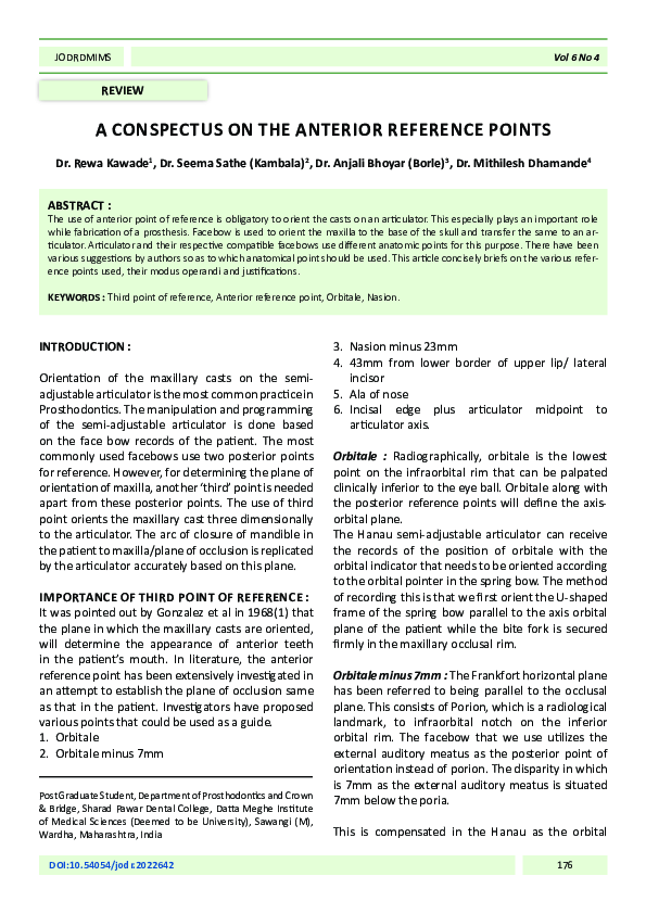 (PDF) A Conspectus On The Anterior Reference Points