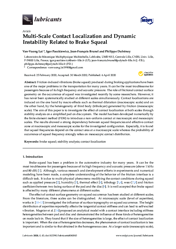(PDF) Multi-Scale Contact Localization and Dynamic Instability Related to Brake Squeal | jean ...
