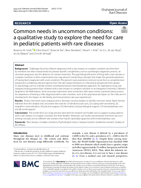 (PDF) Common needs in uncommon conditions: a qualitative study to ...