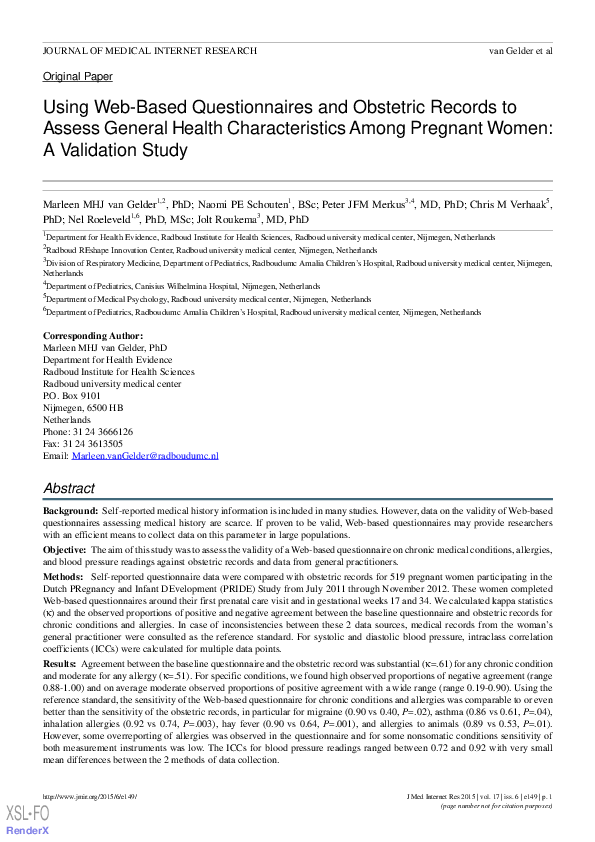 (PDF) Using Web-Based Questionnaires and Obstetric Records to Assess General Health ...