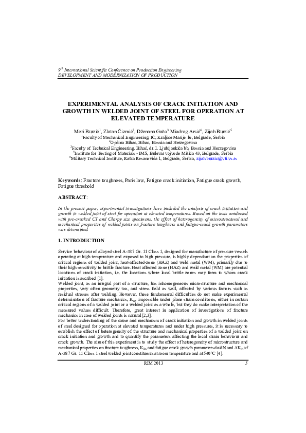 (PDF) Experimental Analysis of Crack Initiation and Growth in Welded Joint of Steel for ...