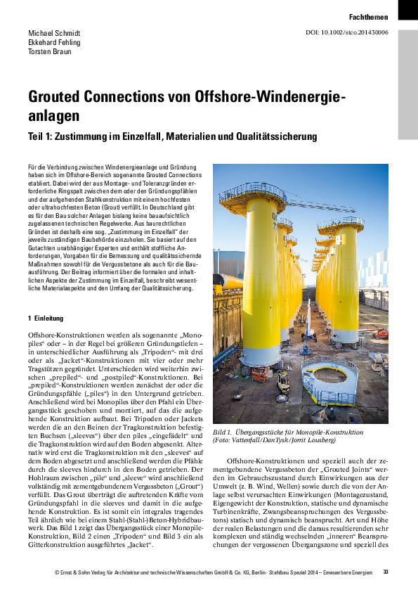 (PDF) Grouted Connections von Offshore-Windenergieanlagen