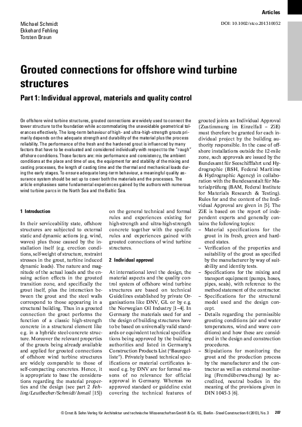 (PDF) Grouted connections for offshore wind turbine structures