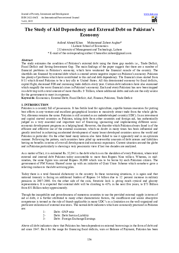 (PDF) The Study of Aid Dependency and External Debt on Pakistan’s Economy