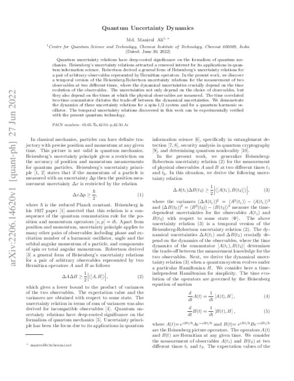 (PDF) Quantum Uncertainty Dynamics
