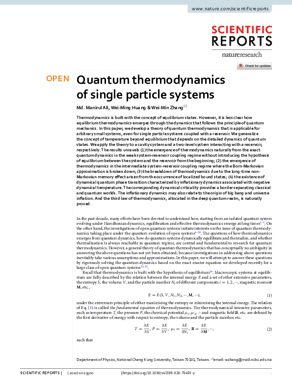 (PDF) Quantum thermodynamics of single particle systems