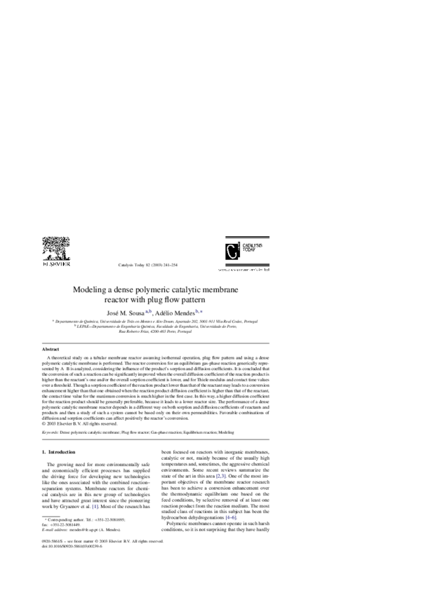 (PDF) Modeling a dense polymeric catalytic membrane reactor with plug ...