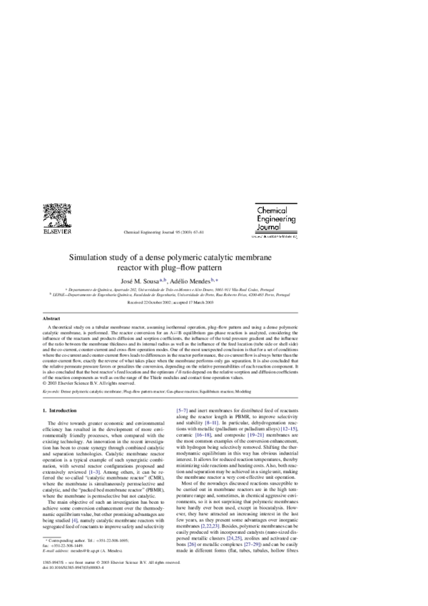 (PDF) Simulation study of a dense polymeric catalytic membrane reactor ...