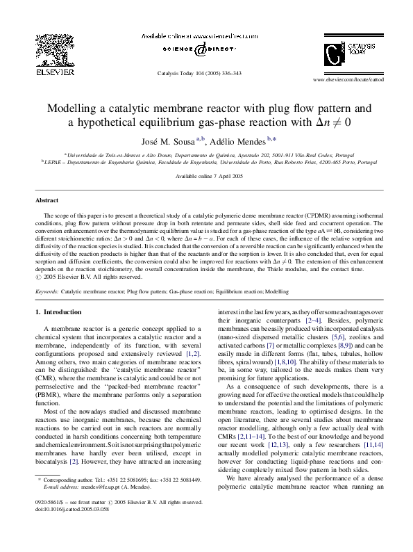 (PDF) Modelling a catalytic membrane reactor with plug flow pattern and ...