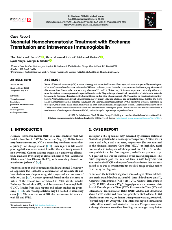 (PDF) Neonatal Hemochromatosis: Treatment with Exchange Transfusion and ...