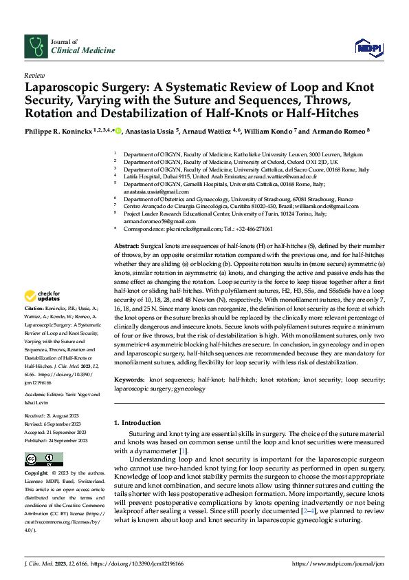Pdf Laparoscopic Surgery A Systematic Review Of Loop And Knot Security Varying With The