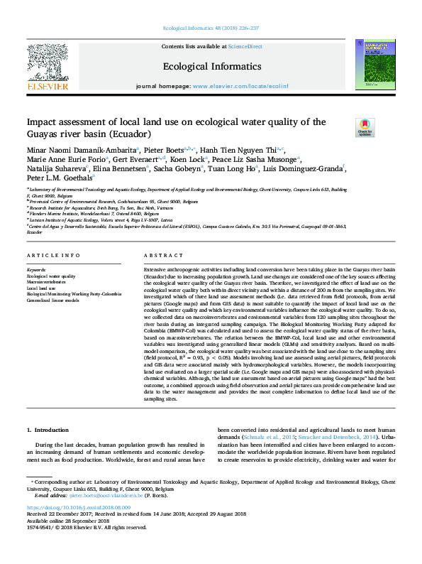 (PDF) Impact assessment of local land use on ecological water quality ...