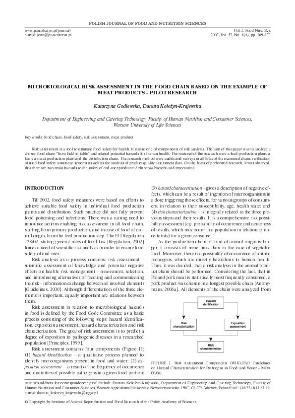 (PDF) Microbiological risk assessment in the food chain based on the ...