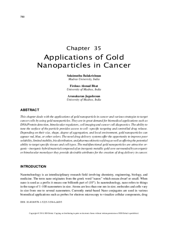 (PDF) Applications of Gold Nanoparticles in Cancer